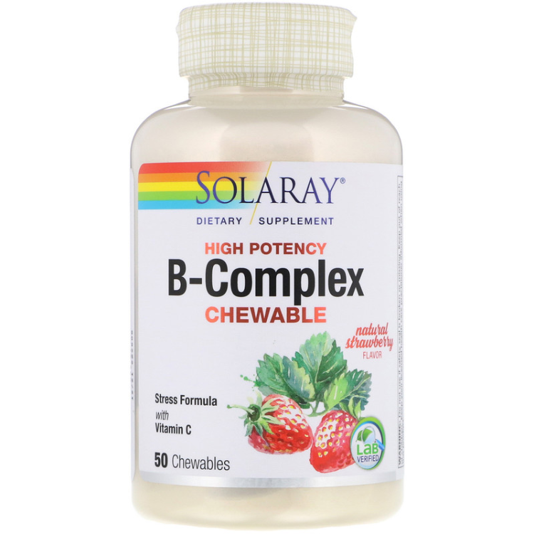 1Source | Solaray B-Complex Chewable Strawberry-Kiwi Flavor Sugar-Free