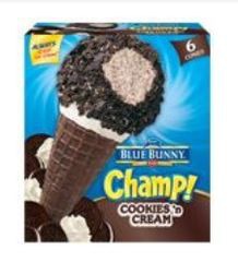 1Source | Blue Bunny Champ! Cookies 'N Cream Ice Cream Cones